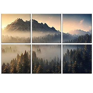 JBER Art Acoustic Panels Decorative, 6 Pack Acoustic Panels Art for Wall Decoration with Self Adhesive, Suitable for Recording Studio, Home Soundproof Wall Panels, 72x48inch (Misty Forest)