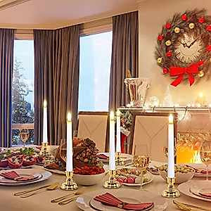 JOSU LED Window Candles, Christmas Flameless Window Candle Lights with Timer Battery Operated, 4 3D Wick Light Window Candle+4 Removable Gold Candle Holders+Remote, for Decor &Festival Celebration