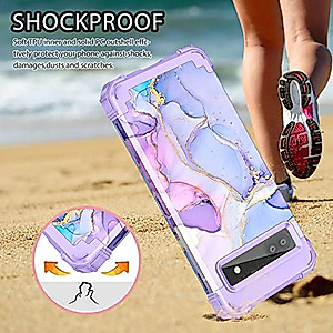 Hekodonk for Google Pixel 6A Case (2022), Heavy Duty Shockproof Protection Hard Plastic+Silicone Rubber Hybrid 3 in 1 Drop Protective Case for Google Pixel 6A Purple Marble