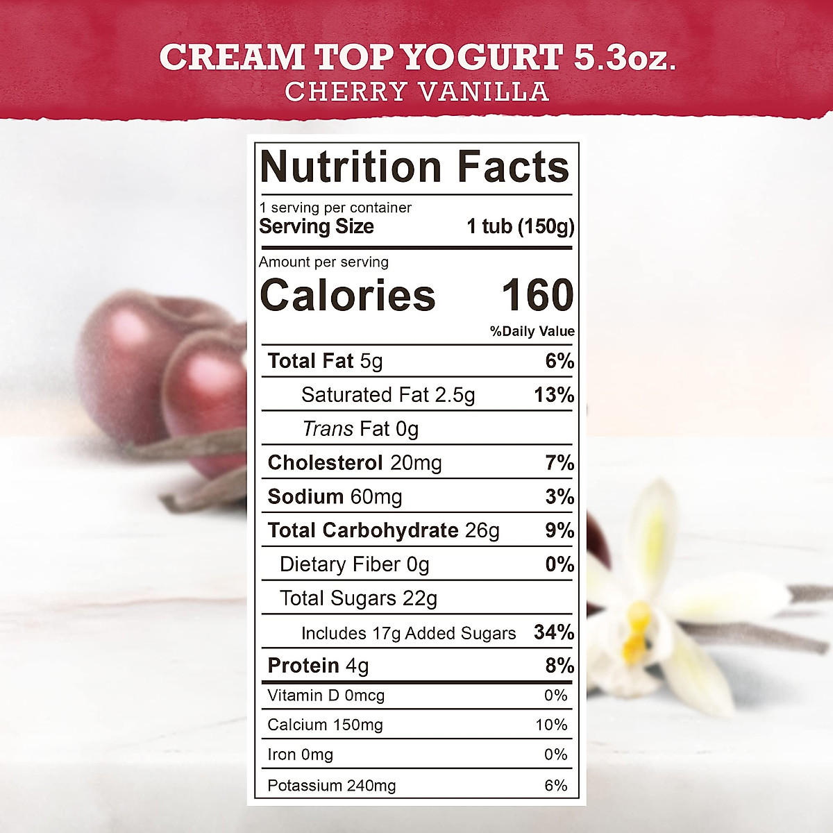 Brown Cow Cream Top Cherry Vanilla on the Bottom Whole Milk Yogurt, 5.3 oz. Cup - Creamy, Delicious Yogurt