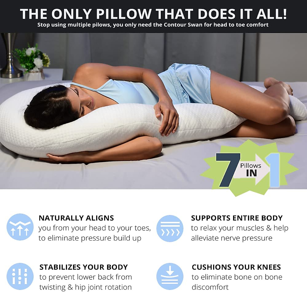 Contour Swan Body Pillow w/ Pillowcase & Mesh Laundry Bag