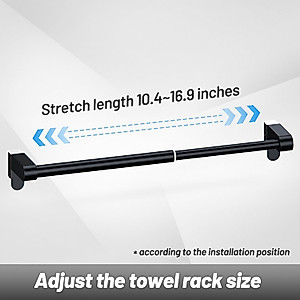 VEHHE Kitchen Towel Holder, Retractable Kitchen Towel Rack, Hooks Adjustable to Door Thickness, Dish Towel Holder with EVA Pad, Over The Door Towel Rack, L10.4~16.9 X W0~1.2 X H2.4 inches (Black)