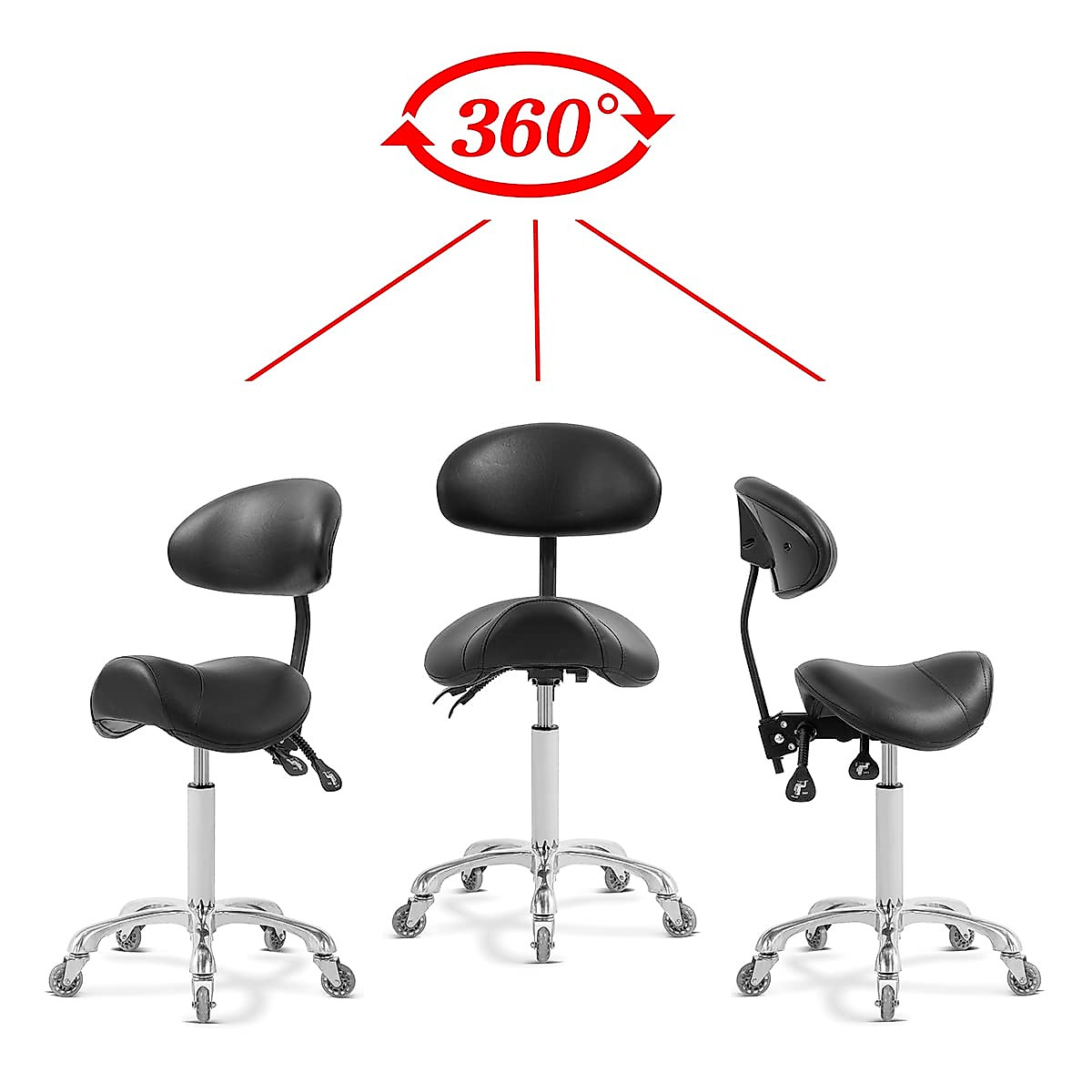 Saddle Stool Rolling Chair with Back Support,Esthetician Tattoo Dental Stool Chair,Lash Chairs for Eyelash Tech Massage Salon(Black,with Backrest)