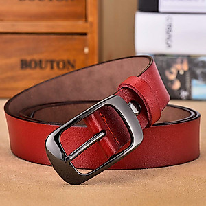 ESPOFY Women's Belt Genuine Leather Belt with Single Prong Alloy Buckle Red 41inch (105cm)