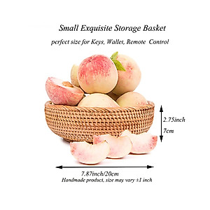 Small Round Keys Storage Basket for Entryway Table Tabletop Wicker Catchall Organizer Woven Basket for Keys Wallet Remote Control Cards Crackers Fruit Candy Serving Basket