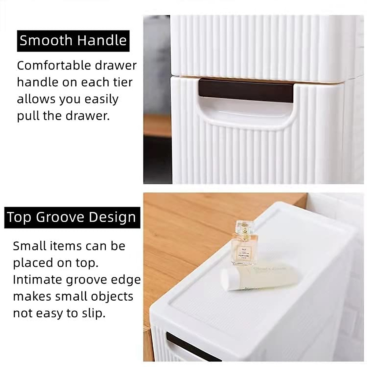 7.48in Slim Rolling Drawer on Wheels Narrow Storage Cabinet Cart with 5 Drawers, Thin Standing Shelf Units 5-tier Plastic Rolling Drawer for Bathroom, Bedroom, Living Room