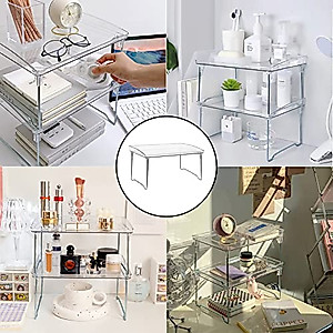 Stackable Cabinet Organizers and Storage, 2 Packs Storage Shelf Organizer Stand Racks, Stackable Shelves for Cabinets & Countertop,cupboard kitchen organization bathroom cosmetics organizer (2 PACK)