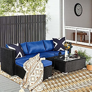 5 Piece Patio Furniture Set,Patio Conversation Sets,Wicker Patio Furniture Sets,PE Rattan Outdoor Furniture,Outdoor Sectional Sofa Set,Backyard Deck Furniture Sets