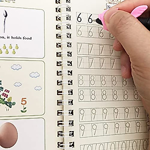 Purple-fox Magic Calligraphy That Can Be Reused Handwriting Copybook Tracing Book Set for Kids, 4 Magic Practice Copybooks with Pen (C Style)