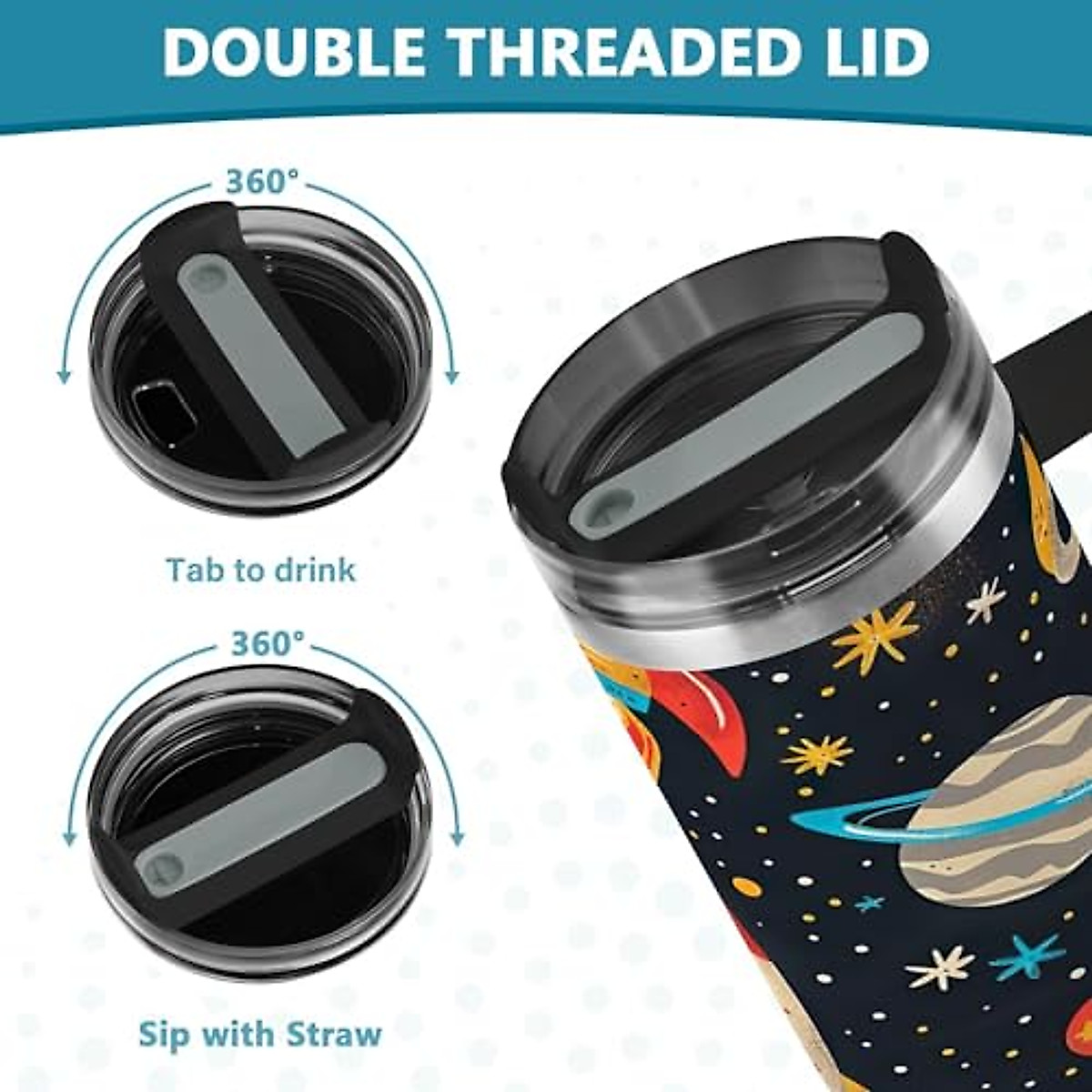 FRCSDIY Cosmic Planet Insulated Tumbler with Handle and Straw Lid,30oz Leakproof Stainless Steel Cup BPA-Free Water Bottle
