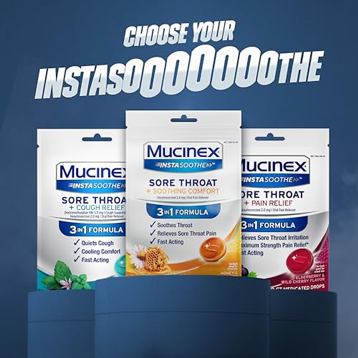 Mucinex Instasoothe Sore Throat Relief Drops, Sore Throat Lozenges, Sore Throat Medicine with Hexylresorcinol, Cough Drops Alternative, Honey & Echinacea Flavor Medicated Numbing Throat Drops, 40 ct