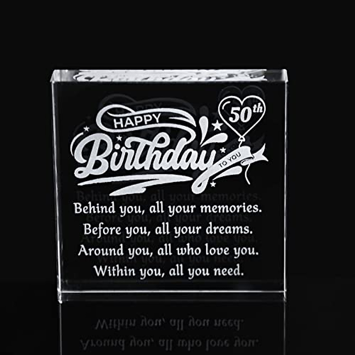 Happy 50th Birthday Personalized Engraved Crystal Paperweight Keepsake Birthday Gifts Ideas for Mom Dad Parents Wife Husband Brother Sister Friend