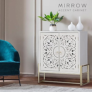 PHI VILLA White Accent Cabinet Storage Cabinet with Doors Buffet Cabinet Pantry Cabinet Sideboard for Dining Room Hollow Carved