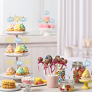 Gyufise 24Pcs Little Pumpkin Cupcake Toppers Blue Pumpkin Cake Toppers Gender Reveal Cake Decorations for Thanksgiving Birthday Baby Shower Fall Theme Party Decoration Supplies