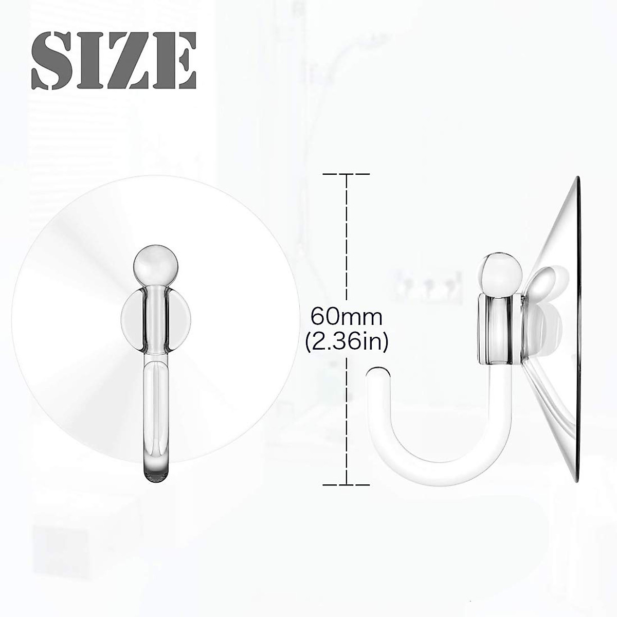 Suction Cup Hooks, 2.36Inches Strong Clear Cup Plastic Hooks, Heavy Duty Home Kitchen Bathroom Wall Window Hook Hangers(12Pack)