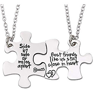 2PCS Best Friends Necklaces for 2 - Side by Side Or Miles Apart BFF Friendship Matching Puzzle Necklace Set Long Distance Friendship Gifts for Women Teen Girls