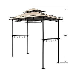 DikaSun BBQ Grill Gazebo 8 x 5 Barbecue Canopy Double Tiered Outdoor BBQ Grill Tent with Shelves and 10 Hooks