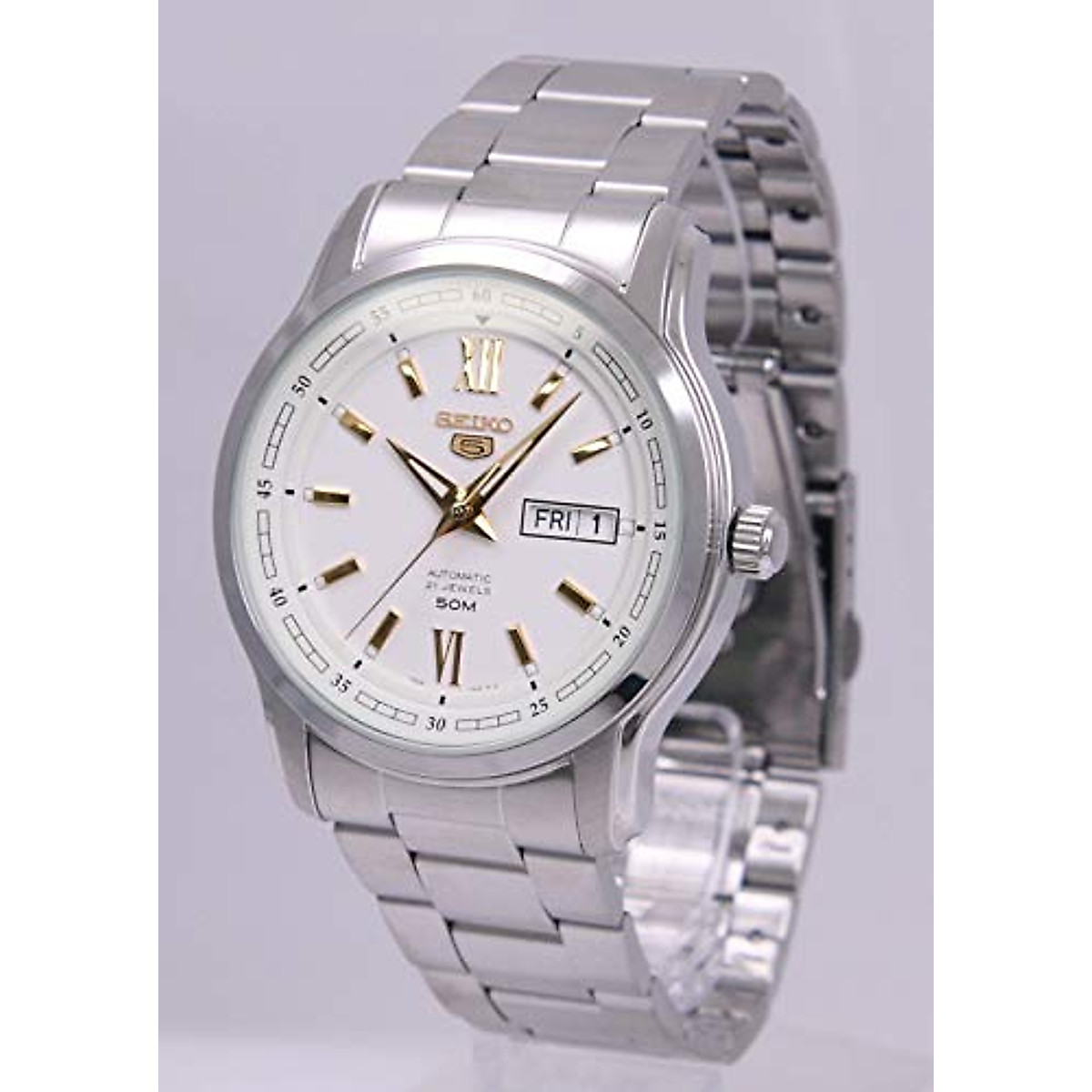 Seiko 5 SNKP15 K1 Silver with White Dial Men's Classic Automatic Analog Watch
