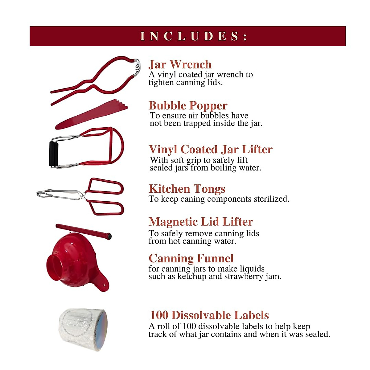 Canning Supplies Starter Kit | Canning For Beginners | Canning Kit | Canning Supplies Jar Wrench, Debubbler For Canning, Jar Lifter, Canning Tongs, Lid Lifter, Canning Funnel, Canning Labels