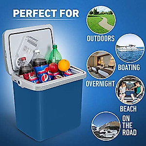 K-Box Electric Cooler and Warmer for Car and Home - 34 Quart (32 Liter) - Dual 110V AC House and 12V DC Vehicle Plugs (Blue)