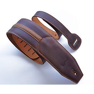 Jeereal Full Grain Genuine Padded Soft Leather Guitar Strap (3.0inches Width) for Electric, Acoustic, and Bass Guitars (Red Brown)