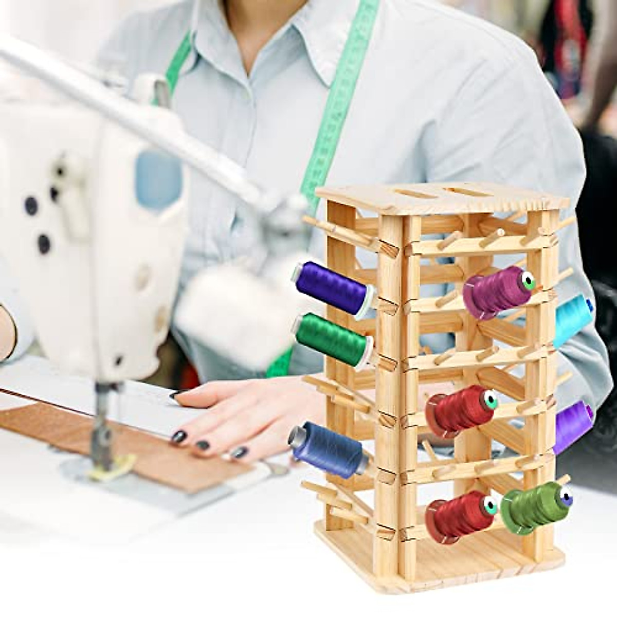 MEGREZ 72 Spools Wooden Thread Holder, 360° Rotate Thread Rack Embroidery Thread Holder Stand for Sewing, Hanging Jewelry, Hair Ring