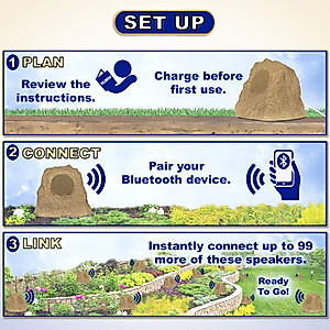 Theater Solutions by Goldwood B42S Wireless Rechargeable Bluetooth Outdoor Rock Speaker System – Sandstone, Set of 2, 120 Watts