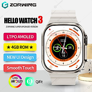 Hello Watch 3 AMOLED Men Smart Watch H11 Ultra Upgraded Full Screen Titanium Smartwatch with NFC Compass 4GB ROM for Android iOS (White Alpine C)