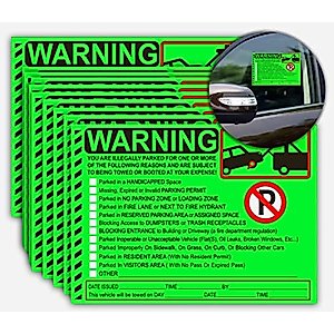Parking Violation Stickers Notice Parking Violation Stickers Tow Warning You are Illegally Parked Multi Reasons 50 pcs Private Parking Warning Sticker for Car Window Fluorescent Green 5.5X7.5 inch