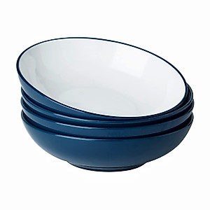 GBHOME 8.75'' Large Pasta Bowls Set of 4, 42oz Stoneware Deep Salad Pasta Bowls for Kitchen, Chip-resistant Bowls Set for Salad Pasta Meal, Microwave and Dishwasher Safe, White-Cobalt