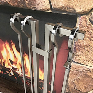 Pilgrim Home and Hearth Sinclair Fireplace Tool Set, 29" Tall, Brushed Stainless Steel (18081)