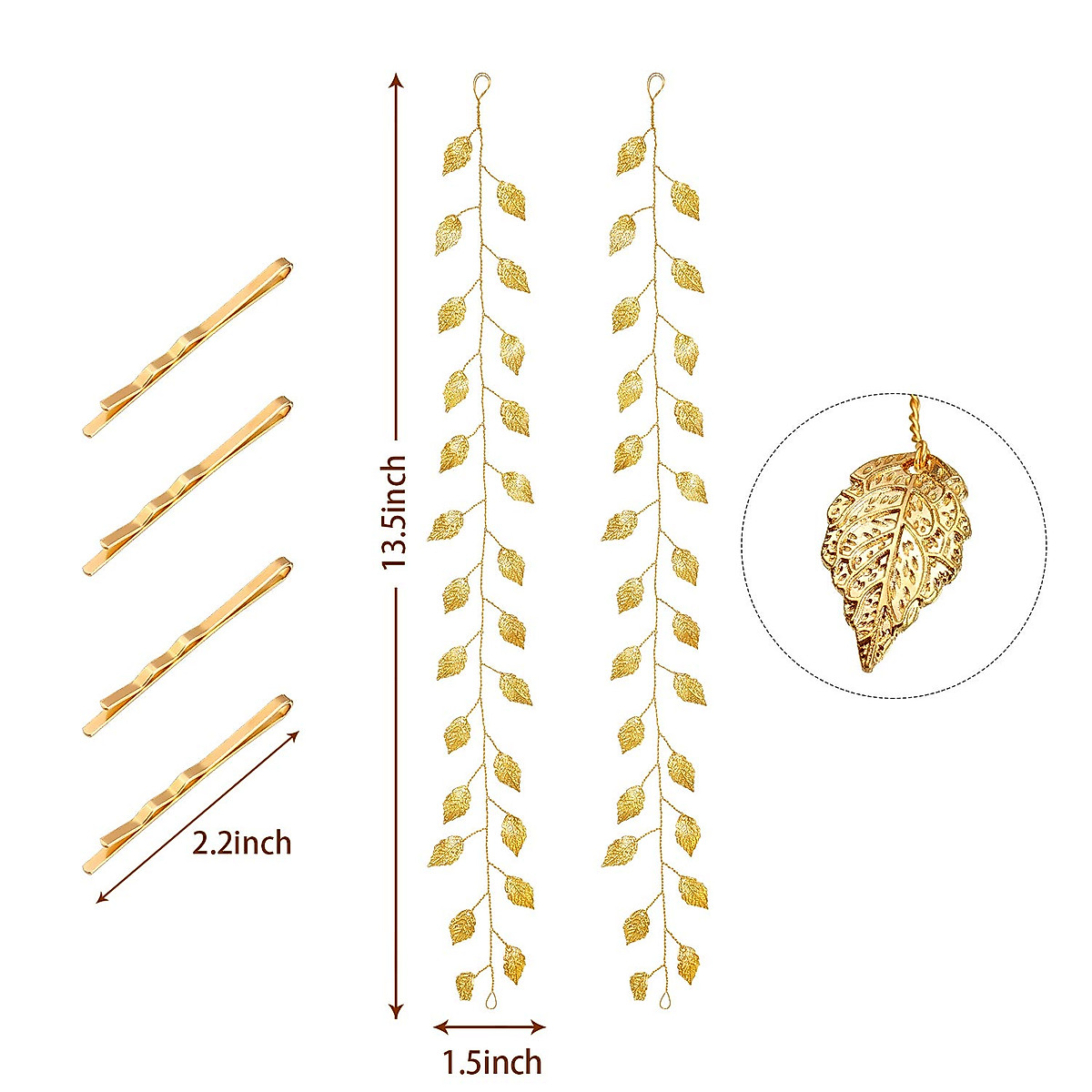 2 Pieces Headpieces Wedding Metal Hair Vine Headband, Gold Leaf Bridal Headpieces for Bride and Bridesmaid, Baby Shower, Photo Taking, Greek or Roman Costume (13.5 Inches)
