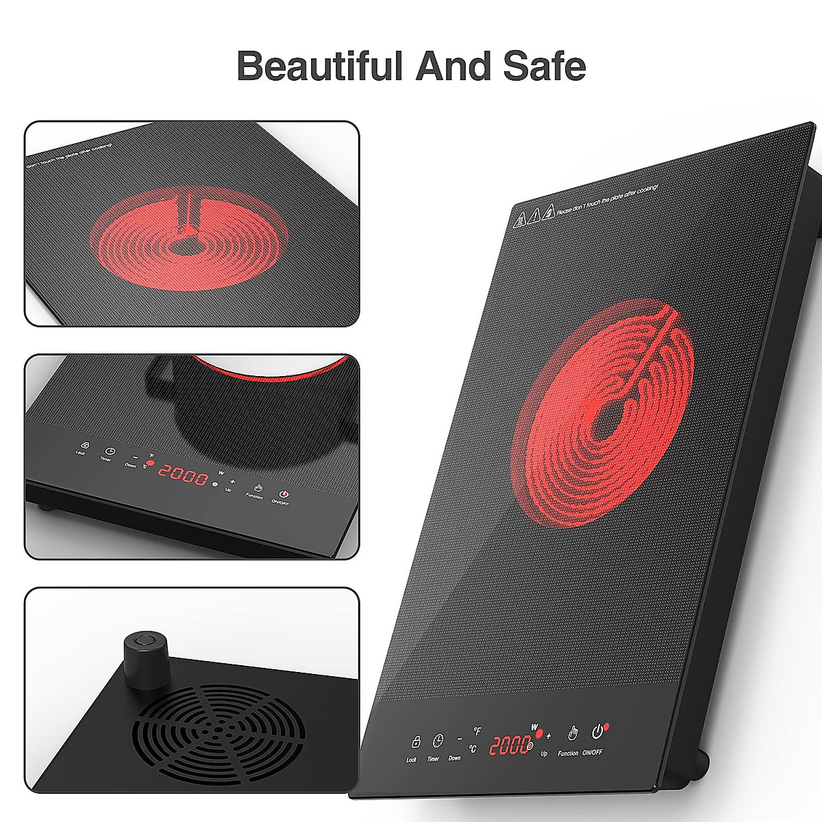 Electric Cooktop 12 Inch 110v, ANHANE Single Burner Electric Hot Plates 2000W Built-in and Countertop Infrared Burner, Suitable for all Cookware,with Plug