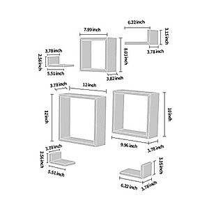 Coral Flower Rustic Wall Mounted Square Shaped Floating Shelves – Set of 7 – 3 Square Shelves and 4 L-Shaped Rustic Shelves – Screws and Anchors Included, Rustic Blue