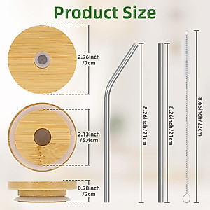 Mason Jar Lids - 12 Pack Mason Lids - Bamboo Wood with Silicone Sealing Rings for Regular Mouth Mason Jar Drinking Straw Lids with 12 Stainless Steel Straws