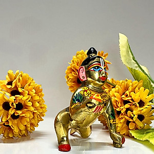 4OUR FAITH – Golden Painted Brass - (4") 10 cms - Laddoo Gopal Baby Krishna | Thakurji | Laddu Gopal Ji Murti Idol Statue Sculpture for Car/Office/Home/Gifting Use – Pack of 1 (Size 5)