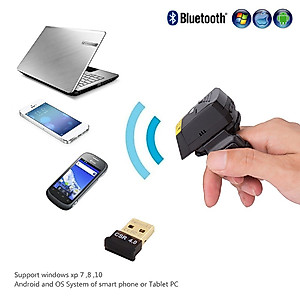 Posunitech Ring Barcode Scanner 1D Reader Mini Wireless Finger Barcode Scanner Compatible with Mac OS, Windows, Android 4.0+, ios