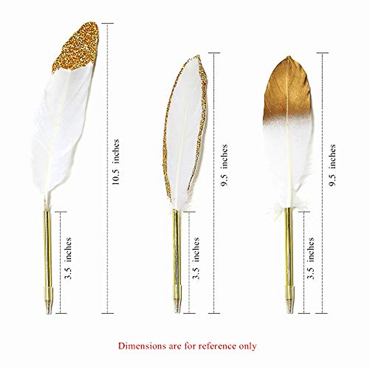 Cheerland Feather Signature Pens Ballpoint Pen for Party Reception Wedding Party Guest Book Ceremony Bridal Baby Shower Anniversary Graduation Event Party Favors (Gold/White)