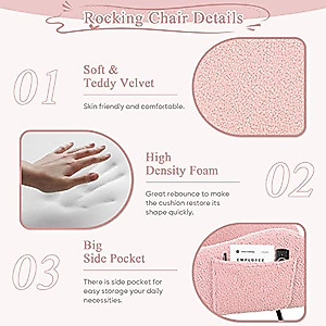 KINFFICT Accent Rocking Chair, Tufted Upholstered Glider Rocker for Nursery, Comfy Armchair with Side Pockets, Modern Lounge Arm Chair for Living Room, Bedroom (Upgraded Teddy Pink)