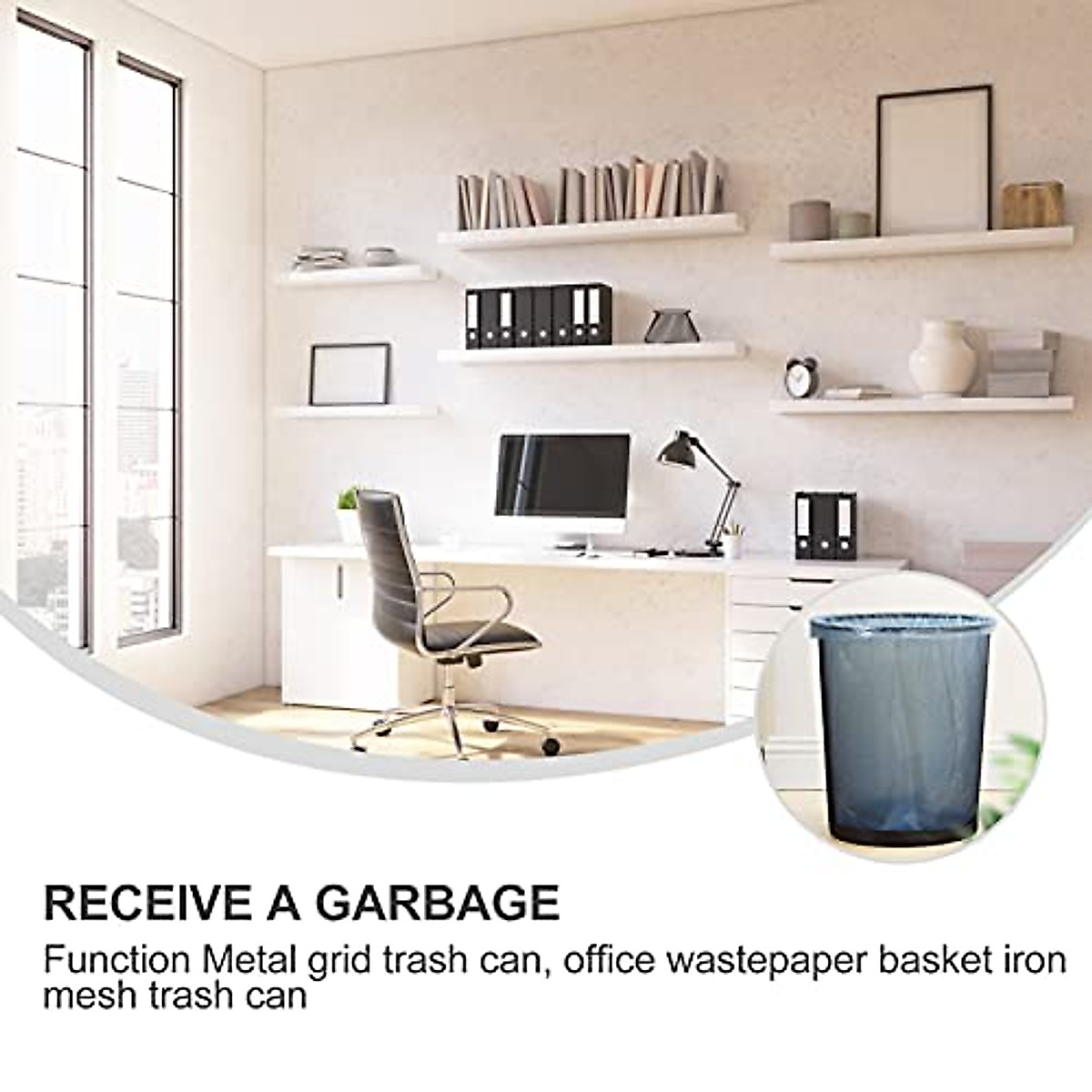 NUOBESTY Black Waste Basket 1pc Mesh Wastebasket Iron Wire Garbage Trash CanWaste Paper Trash Can, Waste Basket, Paper Basket, for Office Home Bedroom Office Toilet Kitchen Round Mesh Waste Bin