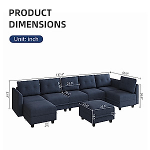 LLappuil Modular Sectional Sofa with Chaise, 8 Seater Reversible L Shaped U Shape Sectional Couch with Storage, Denim Blue