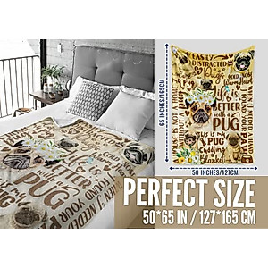 Pug Gifts for Pug Lovers, Pug Flannel Blanket for Pug Lovers, Soft Throw Blanket 50"x 65"