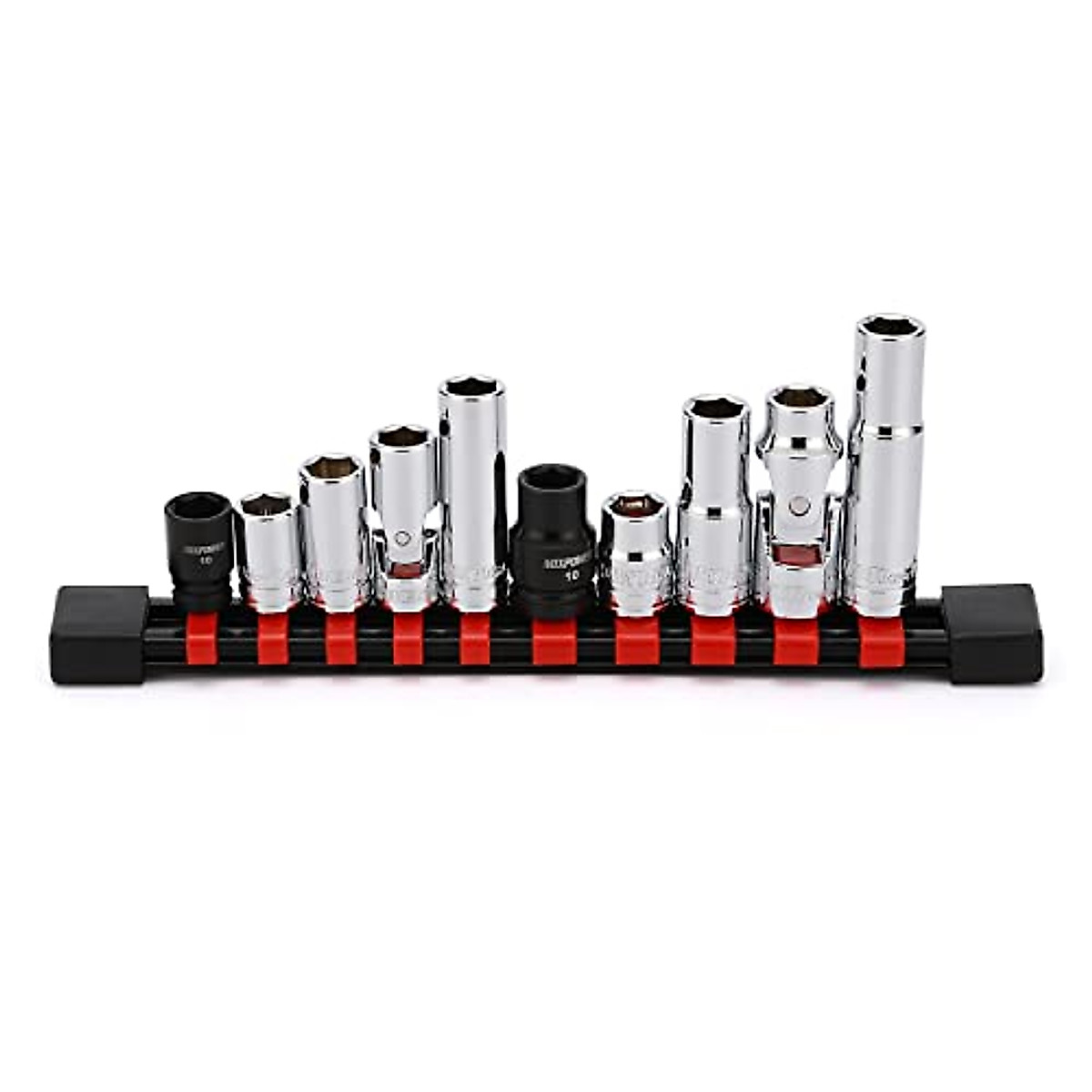 MIXPOWER 10PCS 1/4" & 3/8" Drive 10mm 6 Point Single Size Socket Set, 10mm Socket Set, Magnetic Socket, Universal Joint, Deep& Standard Socket
