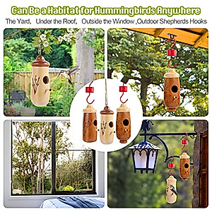 Hummingbird House with Small Feeder, FITTDYHE Natural Wooden Hummingbird Houses for Outside Hanging for Nesting, Hummingbird Swinging Hummingbird Nest Bird Houses for Garden Window Outdoor