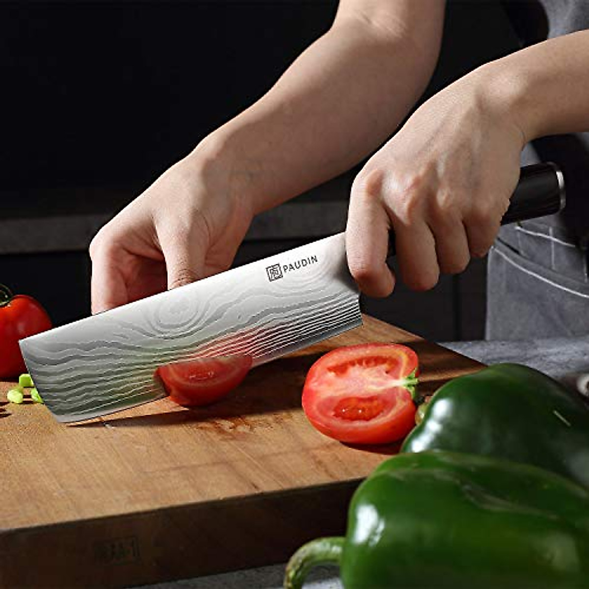 PAUDIN Nakiri Knife Razor Sharp Meat Cleaver 7 inch High Carbon Stainless Steel Vegetable Kitchen Knife, Multipurpose Asian Chef Knife for Home and Kitchen with Ergonomic Handle