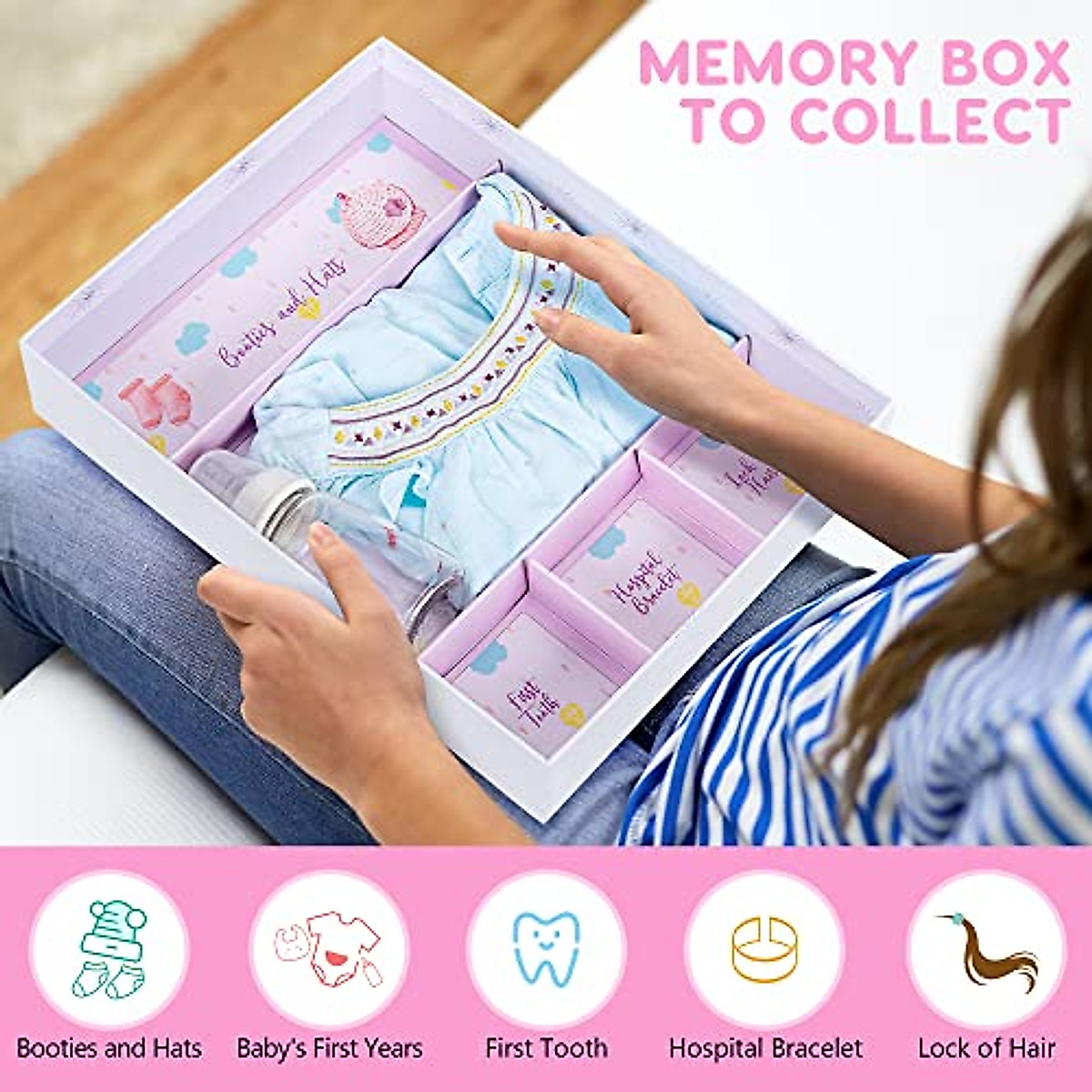 Kemella Kreations My Memory Book with Keepsake Box, Baby Milestone Stickers, Photo Corners & Footprint Kit, Unicorn Design - Baby First Five Years, Scrapbook, Journal, Photo Album for Newborn to 5 Years, Girl