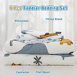 Dinosaur Toddler Bedding Set Ultra Soft Microfiber Toddler Comforter for Baby Girls Boys 4 Pieces Includes Comforter,Flat Sheet, Fitted Sheet and Pillowcase
