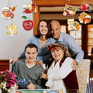 LOONELO 38pcs Happy Sukkot Hanging Swirls, Chag Sameach Party Foil Ceiling Swirls Streams, Happy Sukkah Sukkot Decorations for Jewish Holiday Celebration Festival Decoration and Party