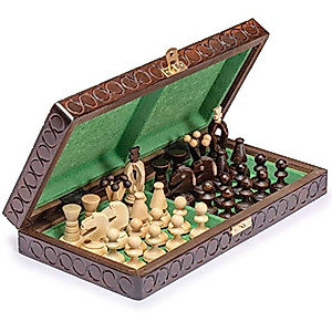 Husaria European International Chess Wooden Game Set, King's Classic - 18-Inch Large Size Chess Set - Folding Board with Felt Bottom Chessmen
