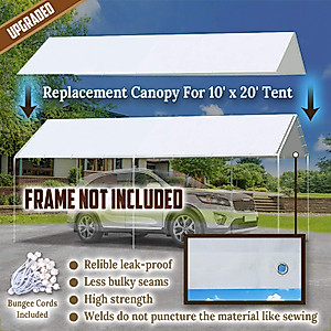 BenefitUSA 10x20 ft Carport Replacement Canopy Garage Top Cover Tent Shelter Tarp with Ball Bungee Cords, Canopy ONLY (Without/Edge)